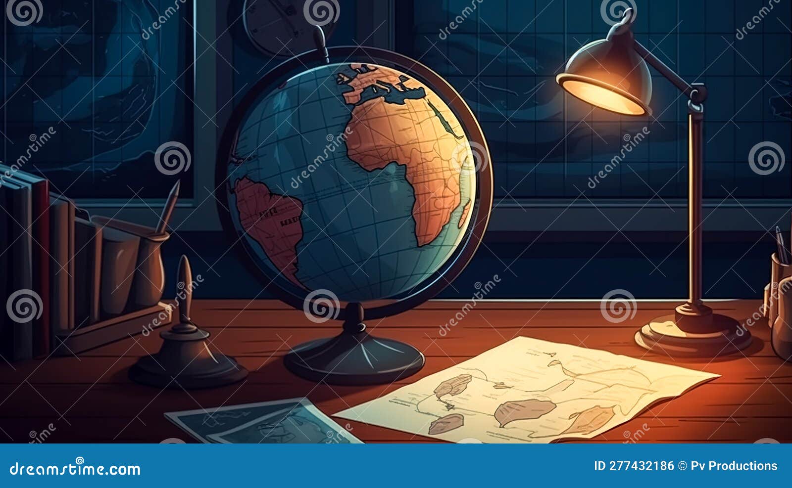 Work Desk with Earth Globe, Study Concept, Generative AI. Stock ...