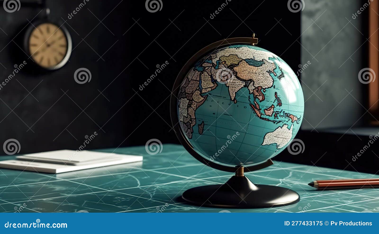 Work Desk with Earth Globe, Study Concept, Generative AI. Stock ...