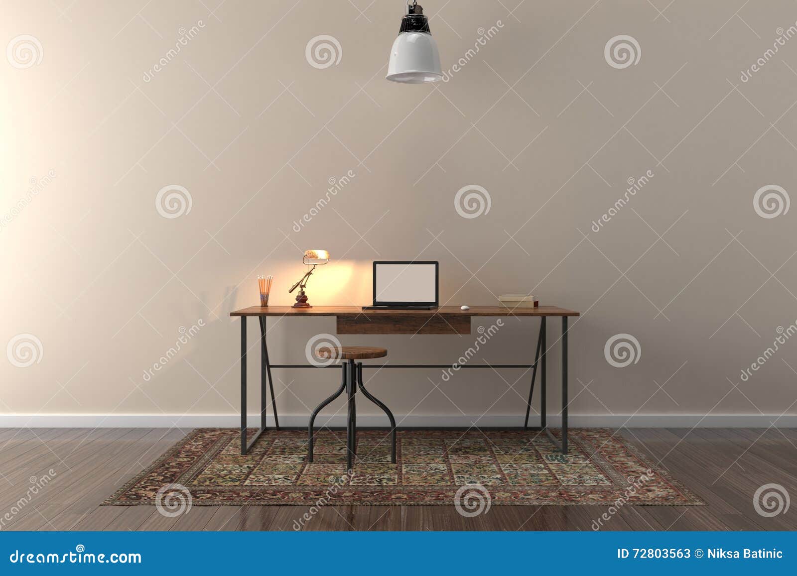 Work Desk in Empty Room with Big Wall in Background Stock Illustration ...