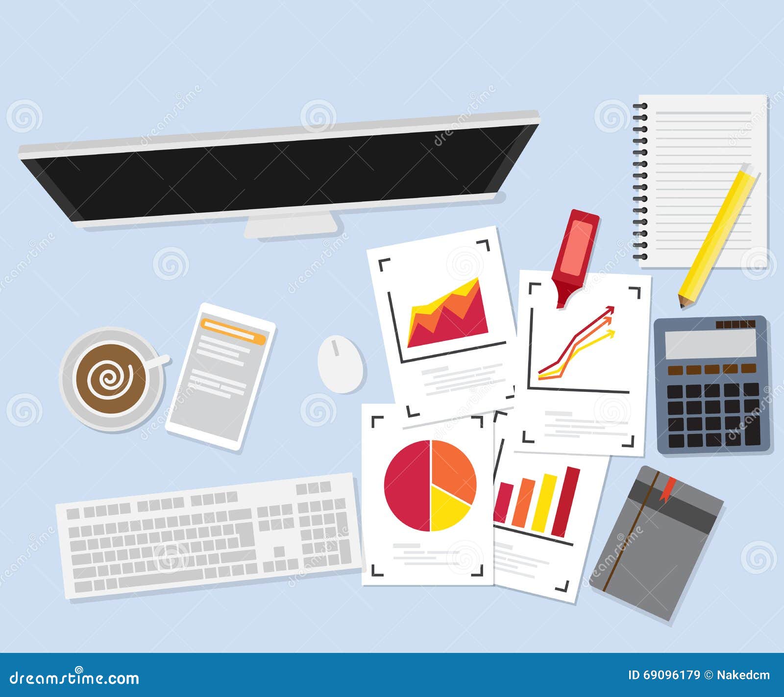 Work Desk with Graph Paper and Office Supplies Stock Vector ...