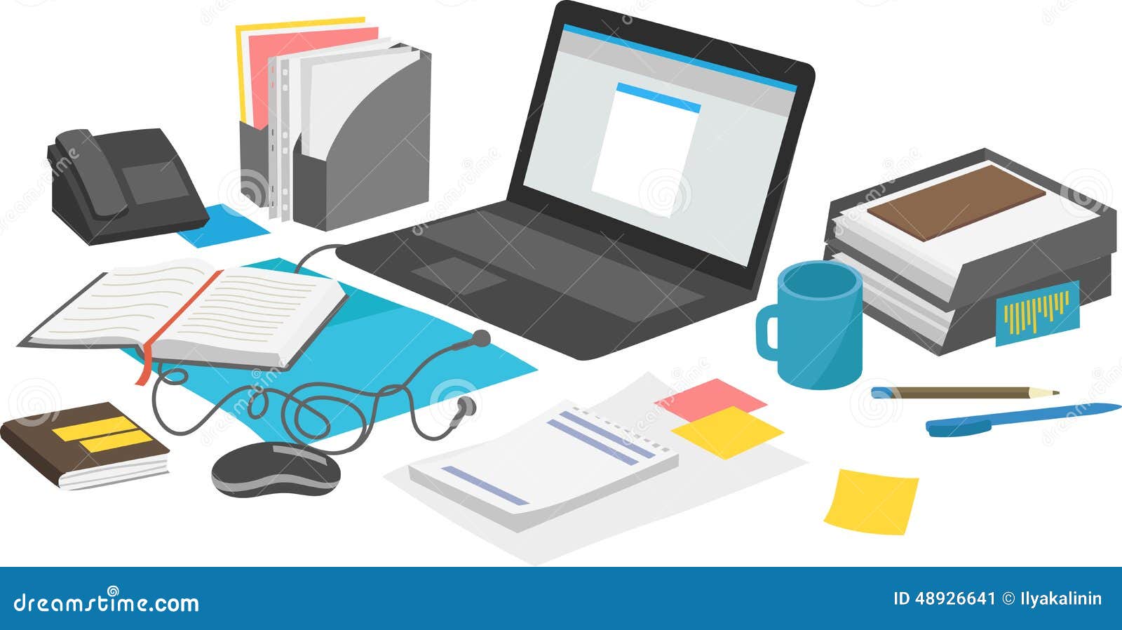 Work Desk with Laptop and Paperwork Notebook Stock Vector ...