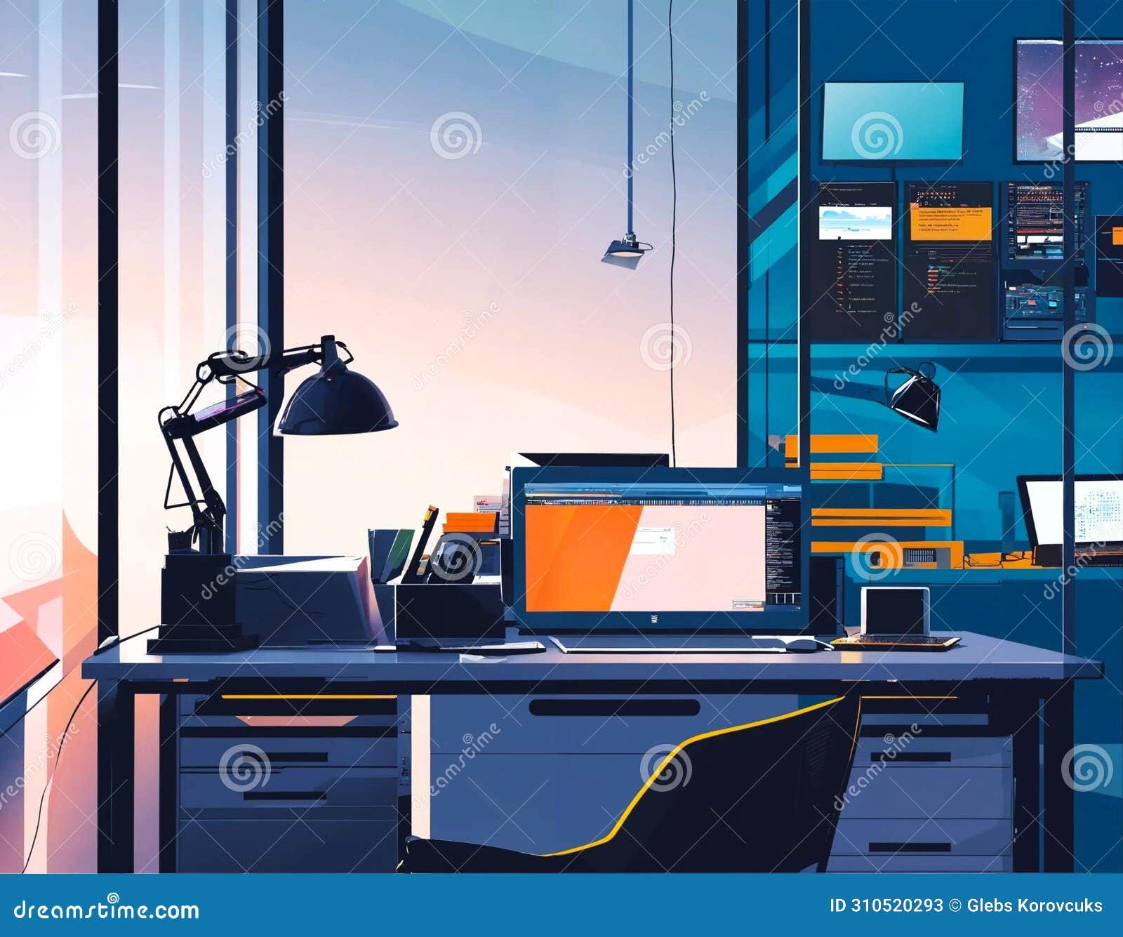 A Work Desk in a Modern Equipped it Center. Stock Illustration ...