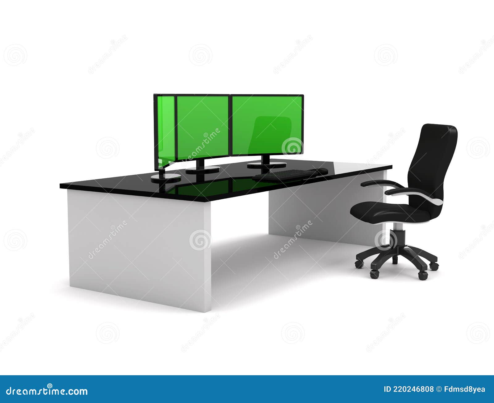 Work desk with 3 monitors stock illustration. Illustration of chair ...