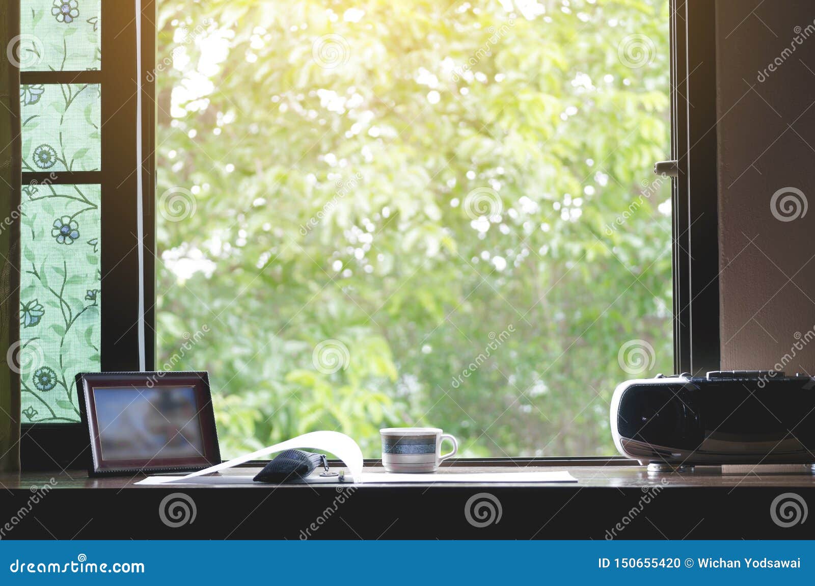 A Work Desk with a Natural Atmosphere Outside the Window with the ...