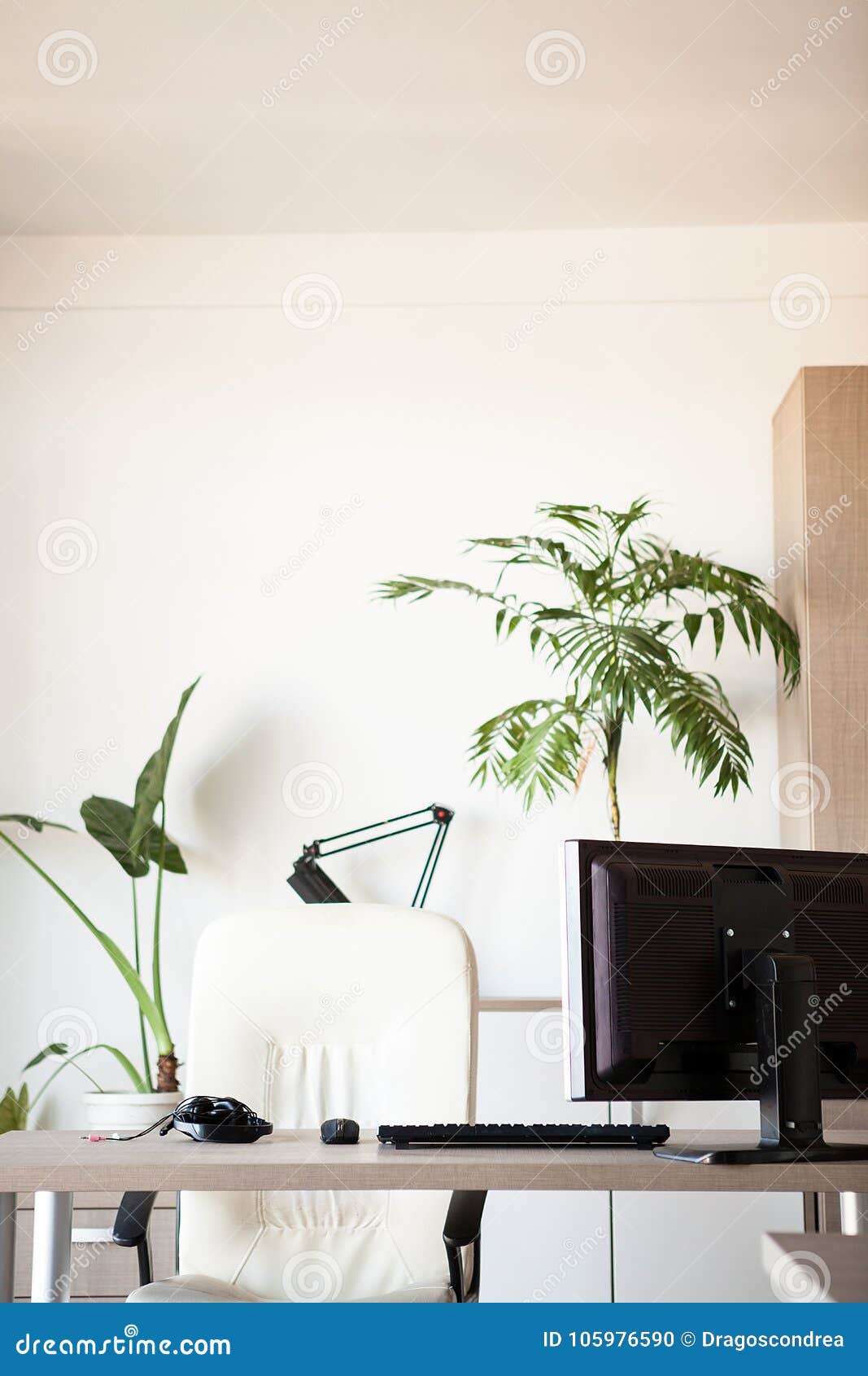 Work Desk with Nobody at it. Interior of an Empty Modern Office Stock ...