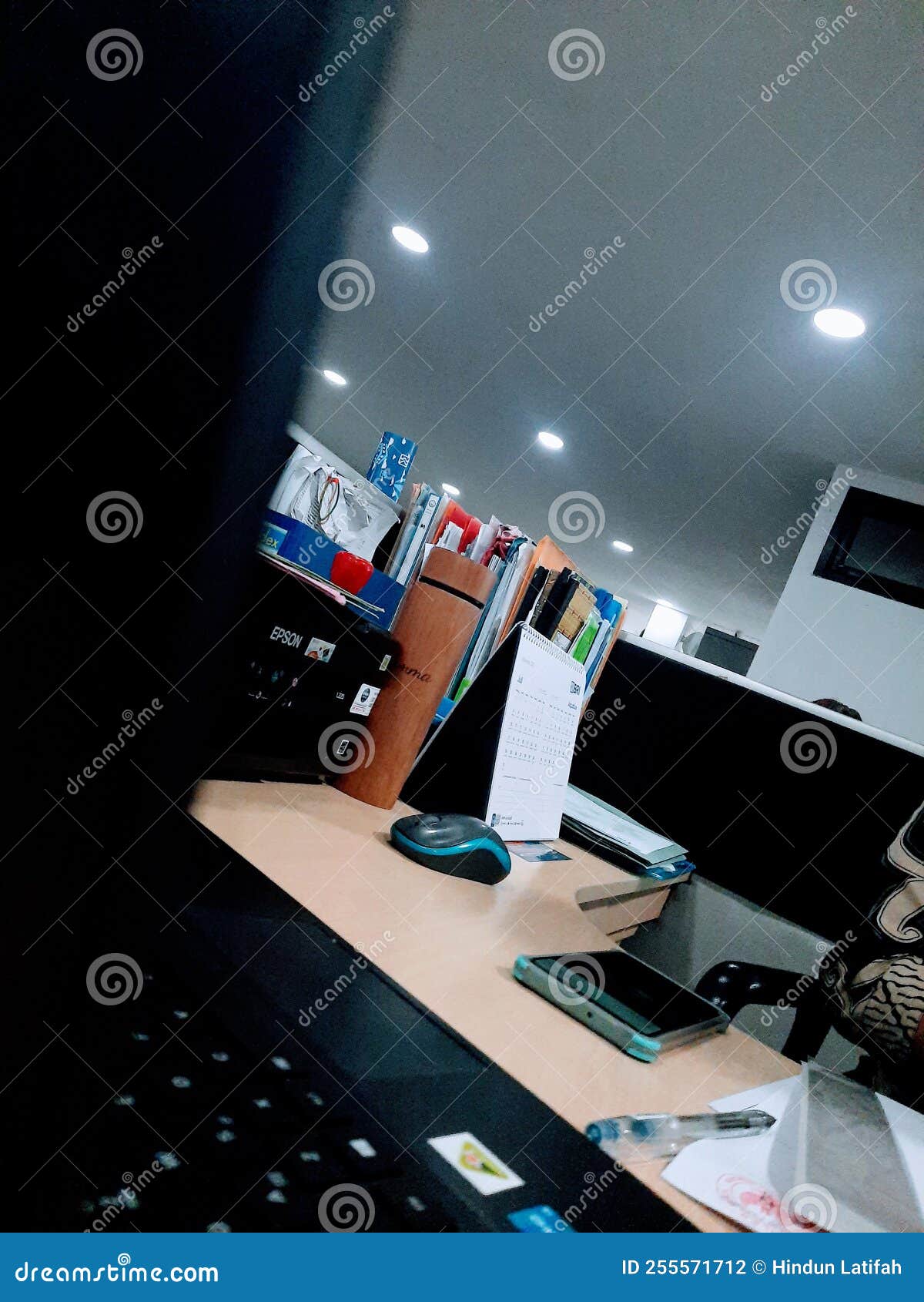 Work Desk, Productive Friday, Water Bottle and Document Rack Stock ...