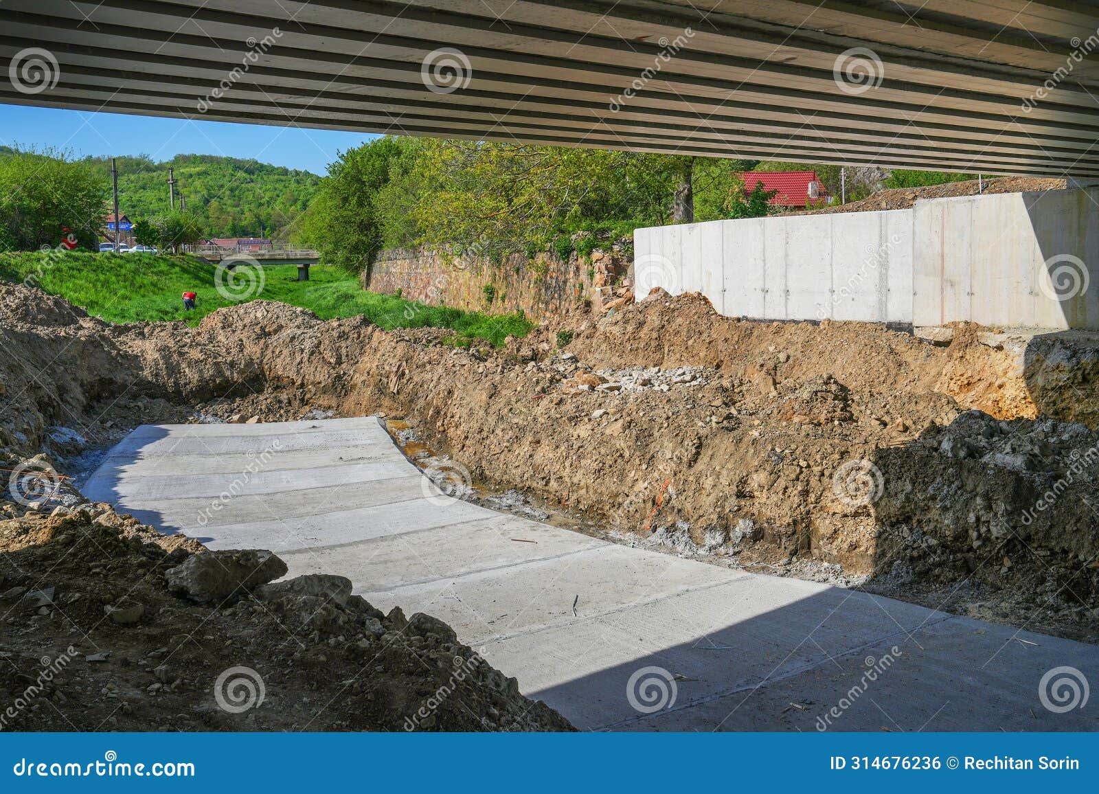 Work on the Development of a Stream Bed Against Erosion and Flooding ...