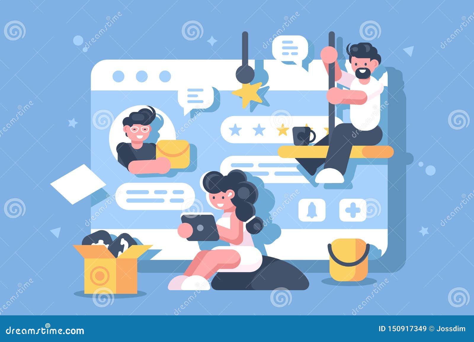 Work in Digital Space Flat Poster Stock Illustration - Illustration of ...