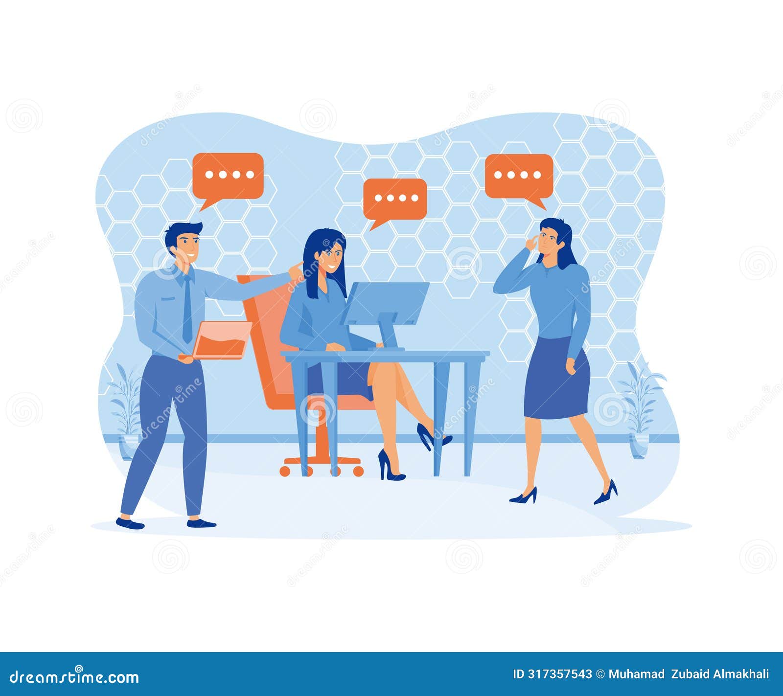 Work Discussion. Three People in Office Working As a Team and Talking ...