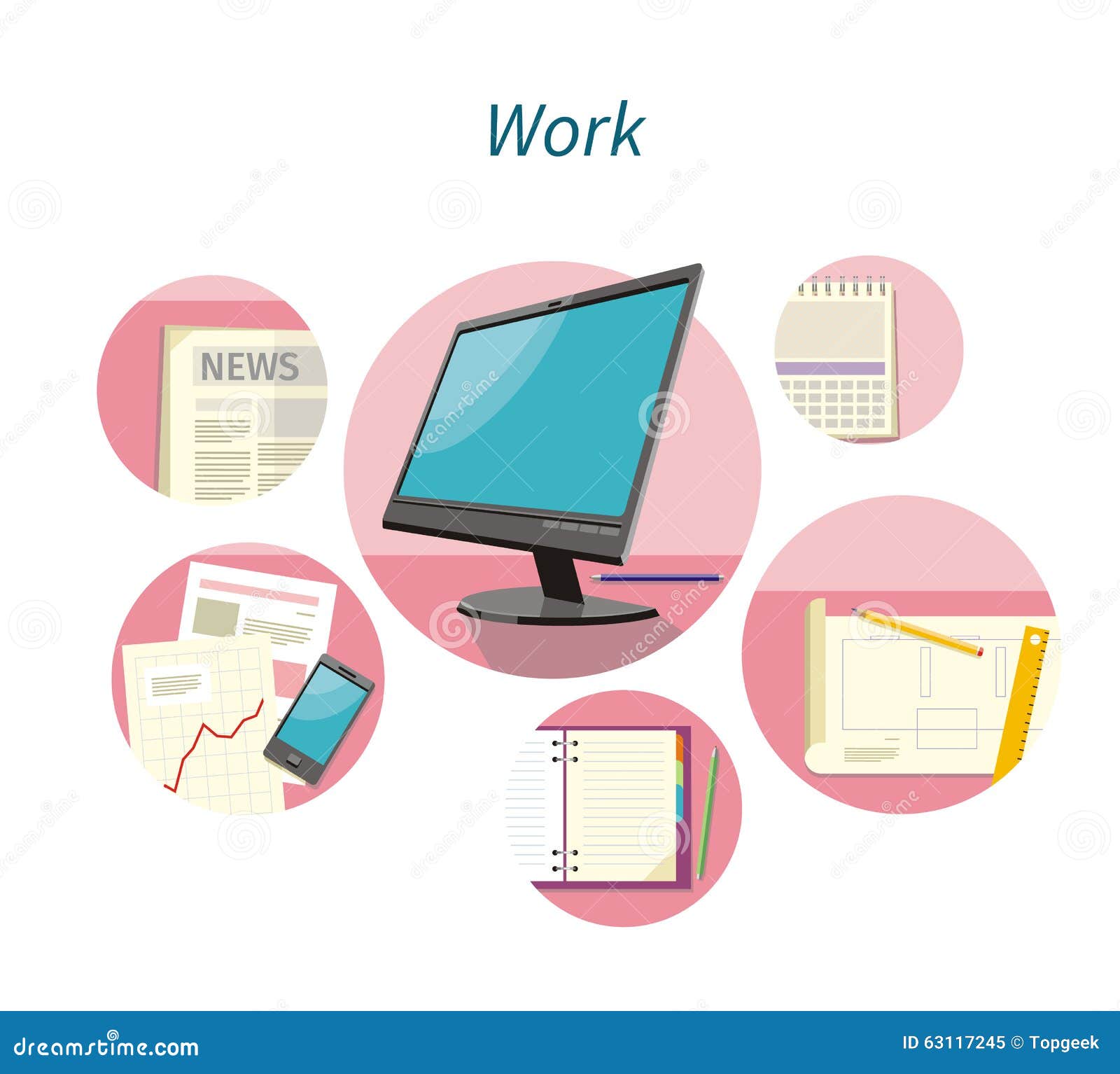 Work with Document Concept Flat Design Stock Vector - Illustration of ...