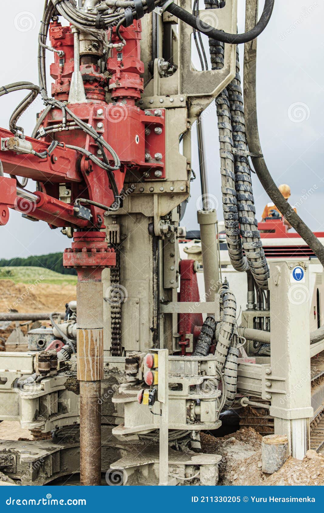 Work of a Drilling Rig at a Construction Site Against a Background of ...