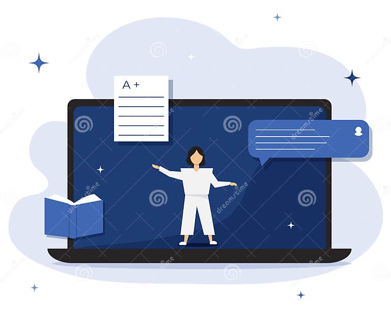 Work and Education Online. Virtual Classes, Chat Windows, Laptop ...