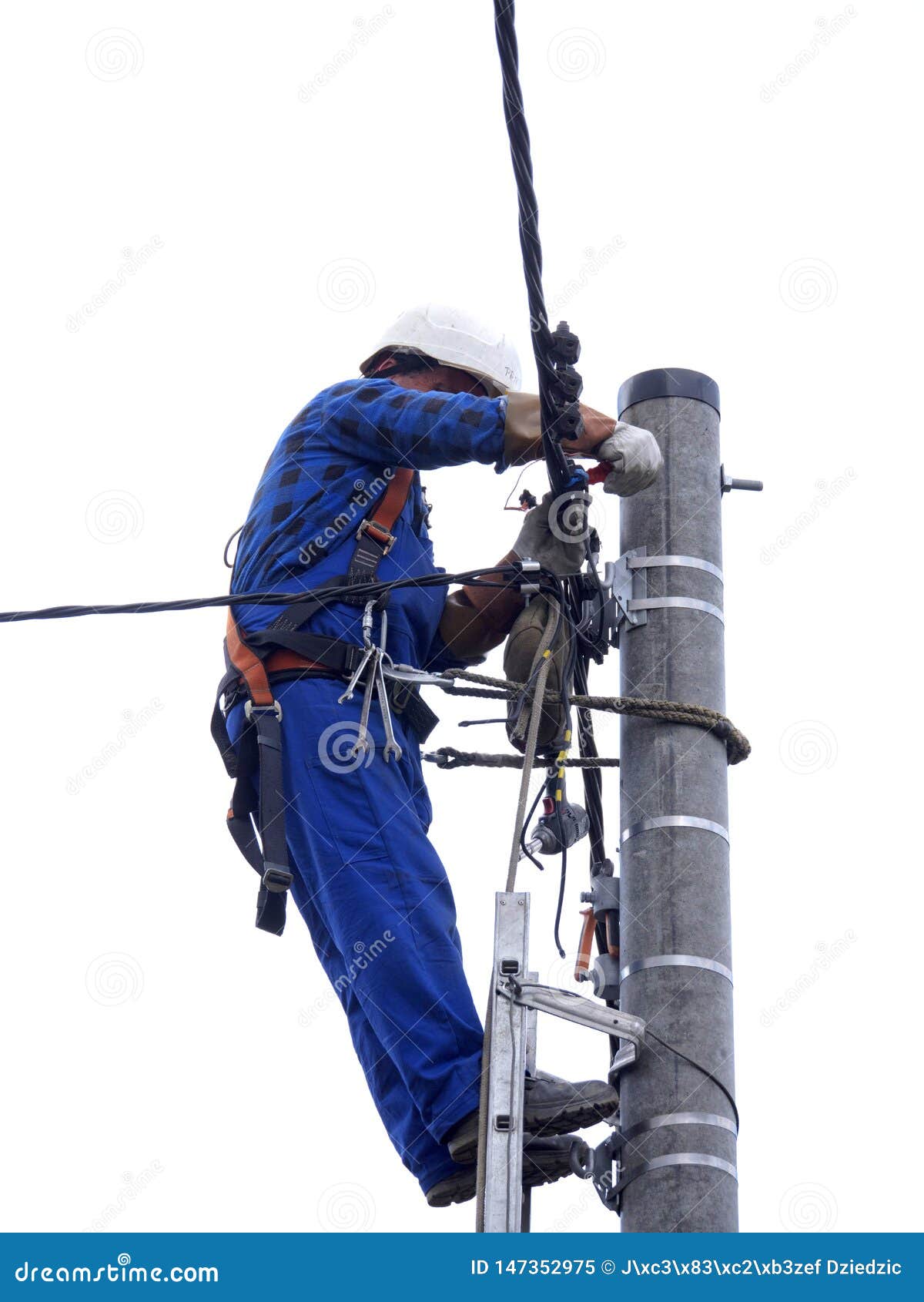 Work of an Electrical Installation Fitter on a Power Pole Stock Image ...