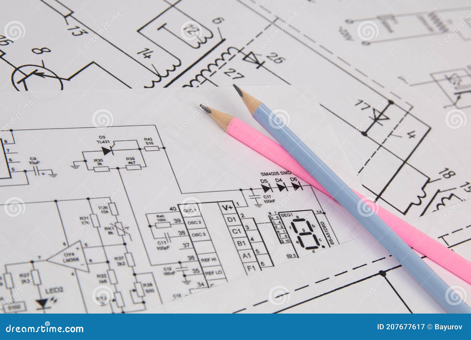 Electrical Engineering Drawings and Pencils Stock Image - Image of ...