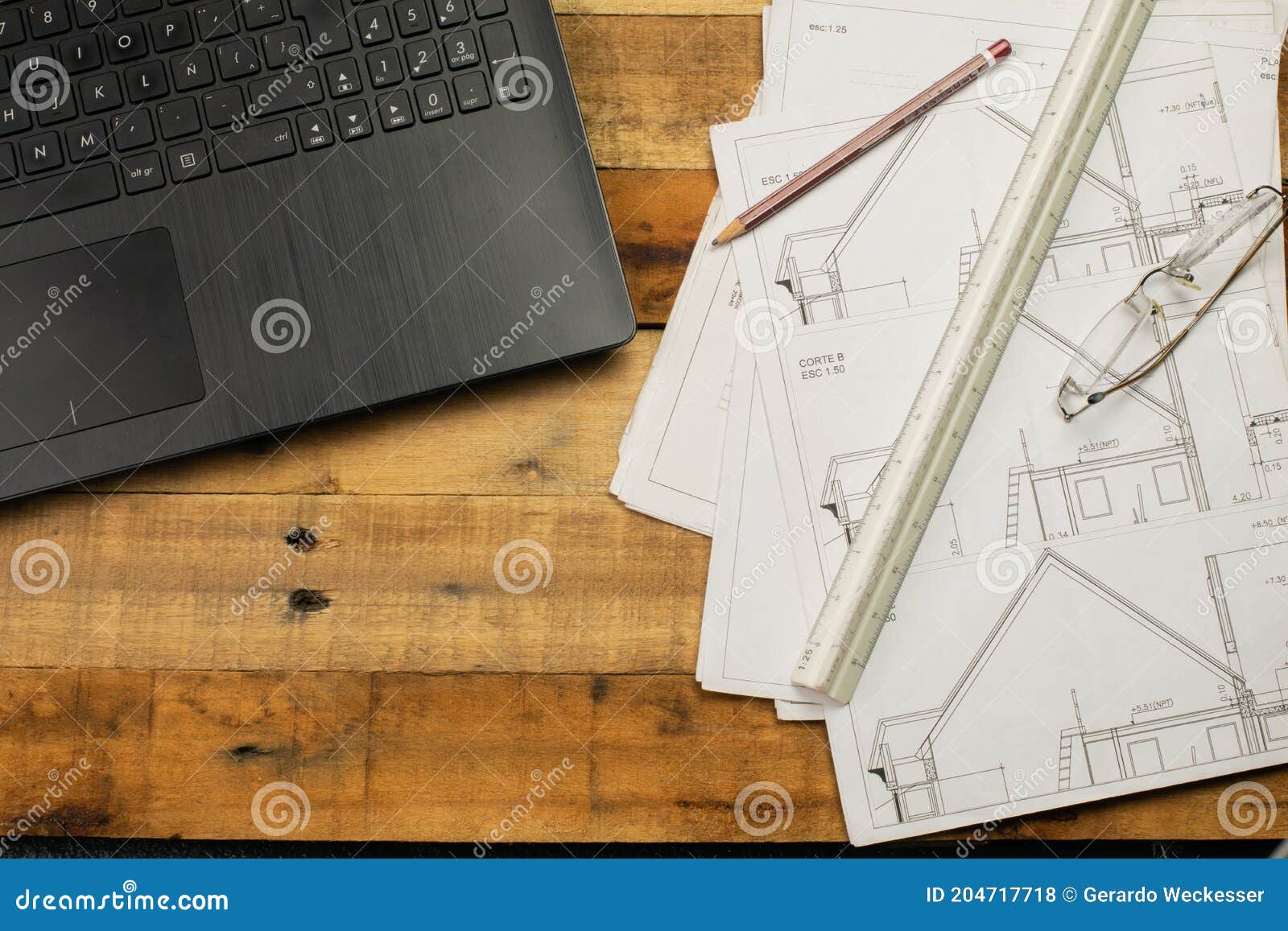 Work Element an Notebook on Construction Table Stock Photo - Image of ...