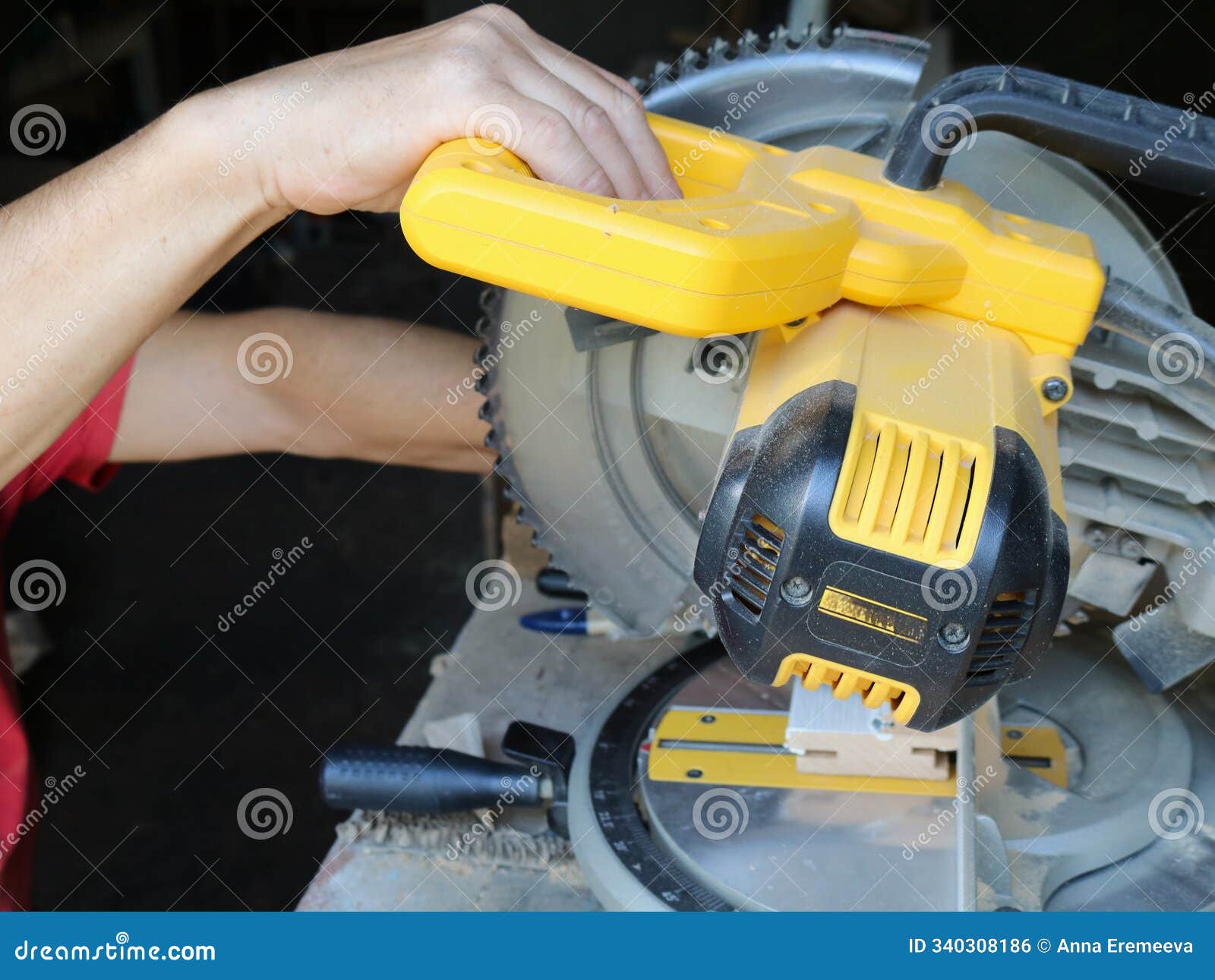 Work on the End Saw Side View Stock Photo - Image of machine, blade ...