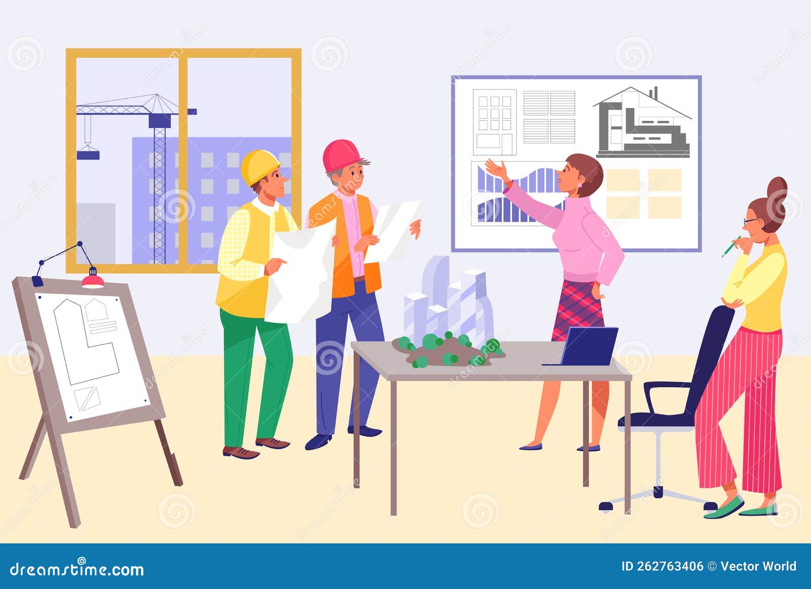 Work Engineer Architect Meeting, People Together Working Building ...