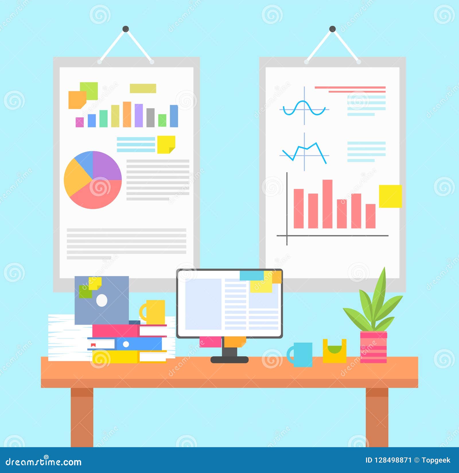 Work Environment with Graphics or Chart on Walls Stock Vector ...