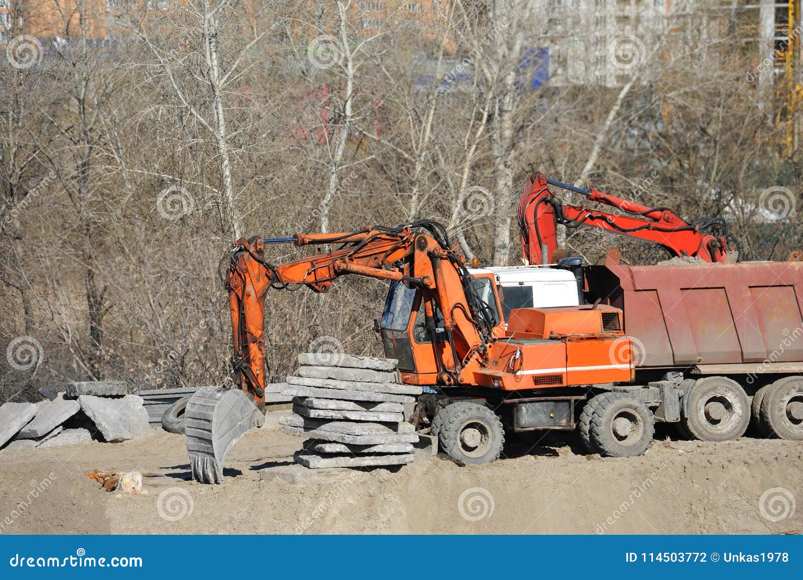 Excavating Machine on Construction Site Stock Photo - Image of loader ...