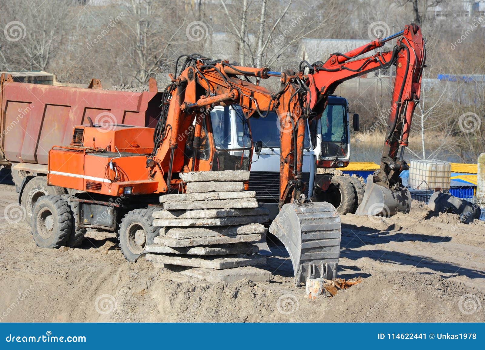 Excavating Machine on Construction Site Stock Image - Image of dredge ...