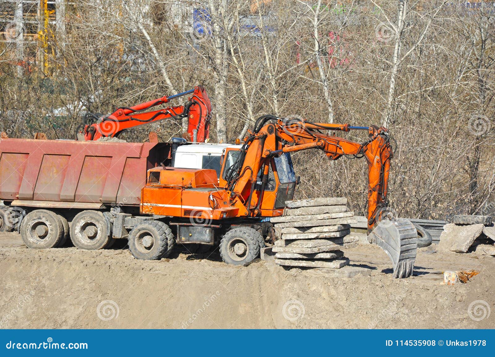 Excavating Machine on Construction Site Stock Photo - Image of ...
