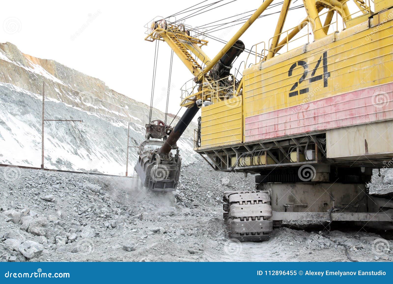 Work Excavator in the Quarry. Stock Image - Image of machine, mountains ...