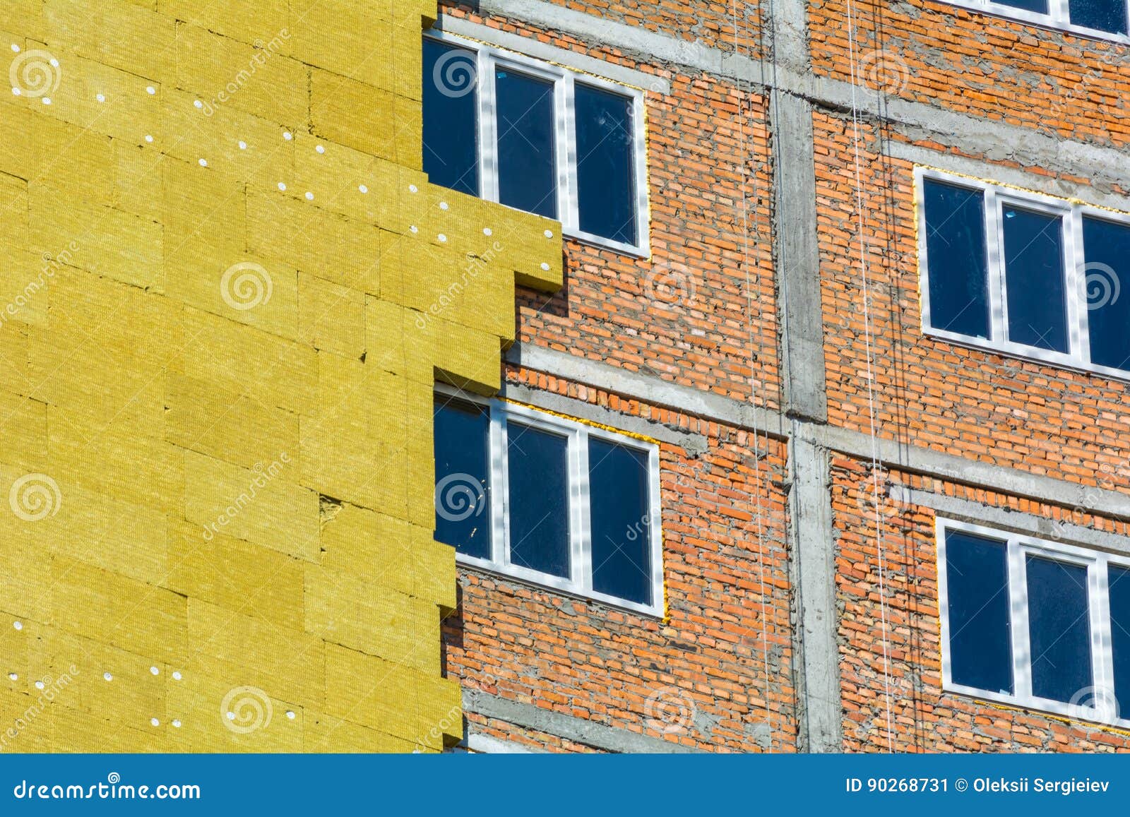 Work on the External Walls of Glass Wool Insulation and Plaster Stock ...