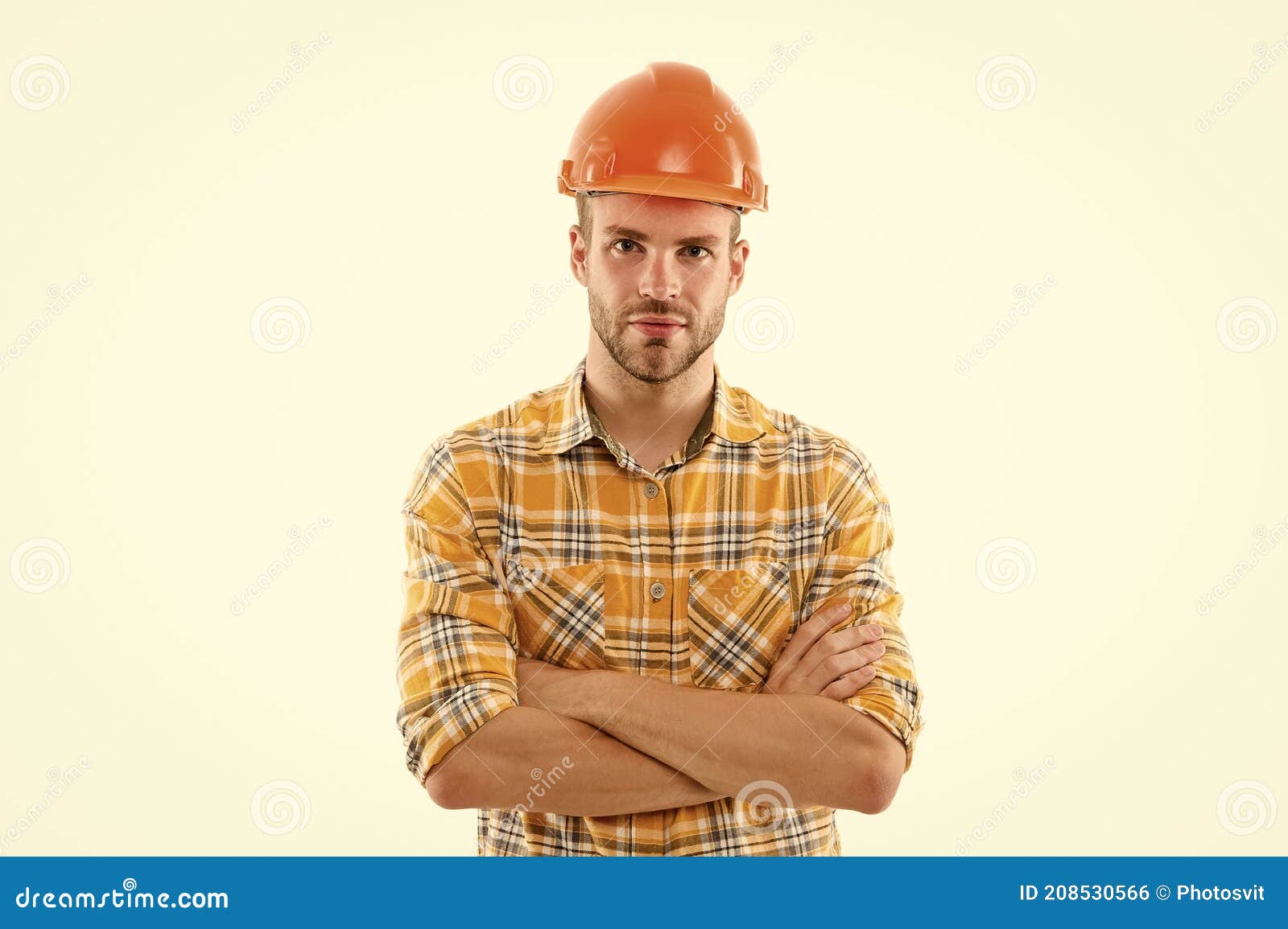 Work Feed a Man. Man or Workman on White. Confident Man in Hard Hat ...