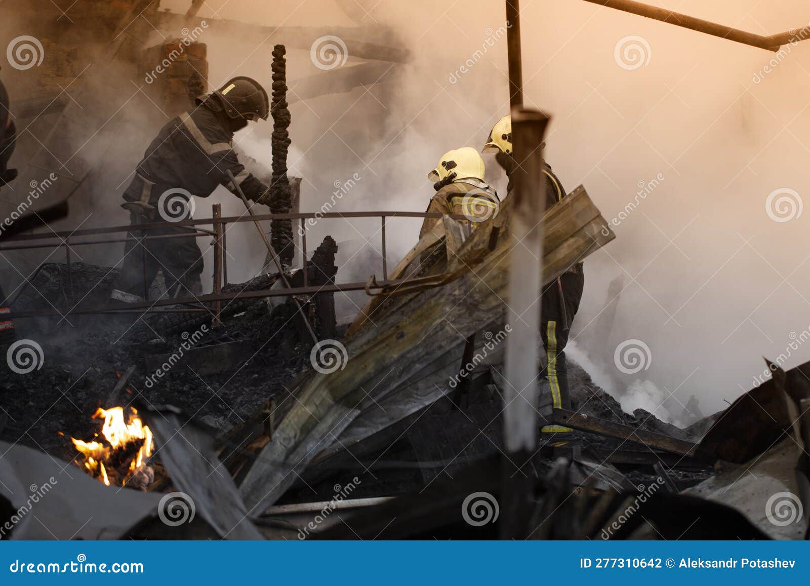 The Work of Firefighters on Fire. Fighting Fire in Case of a Building ...