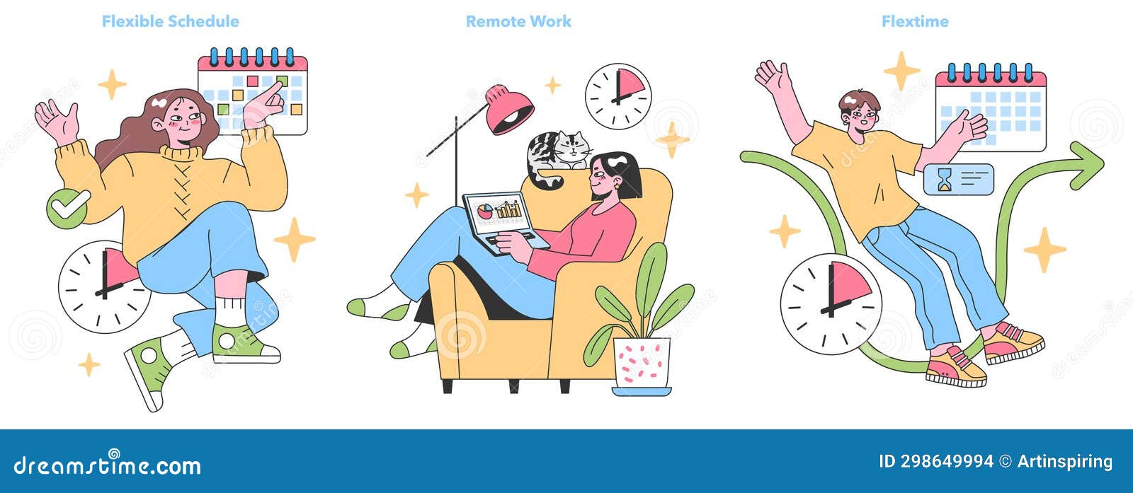 Work Flexibility Set. Flat Vector Illustration. Stock Illustration ...