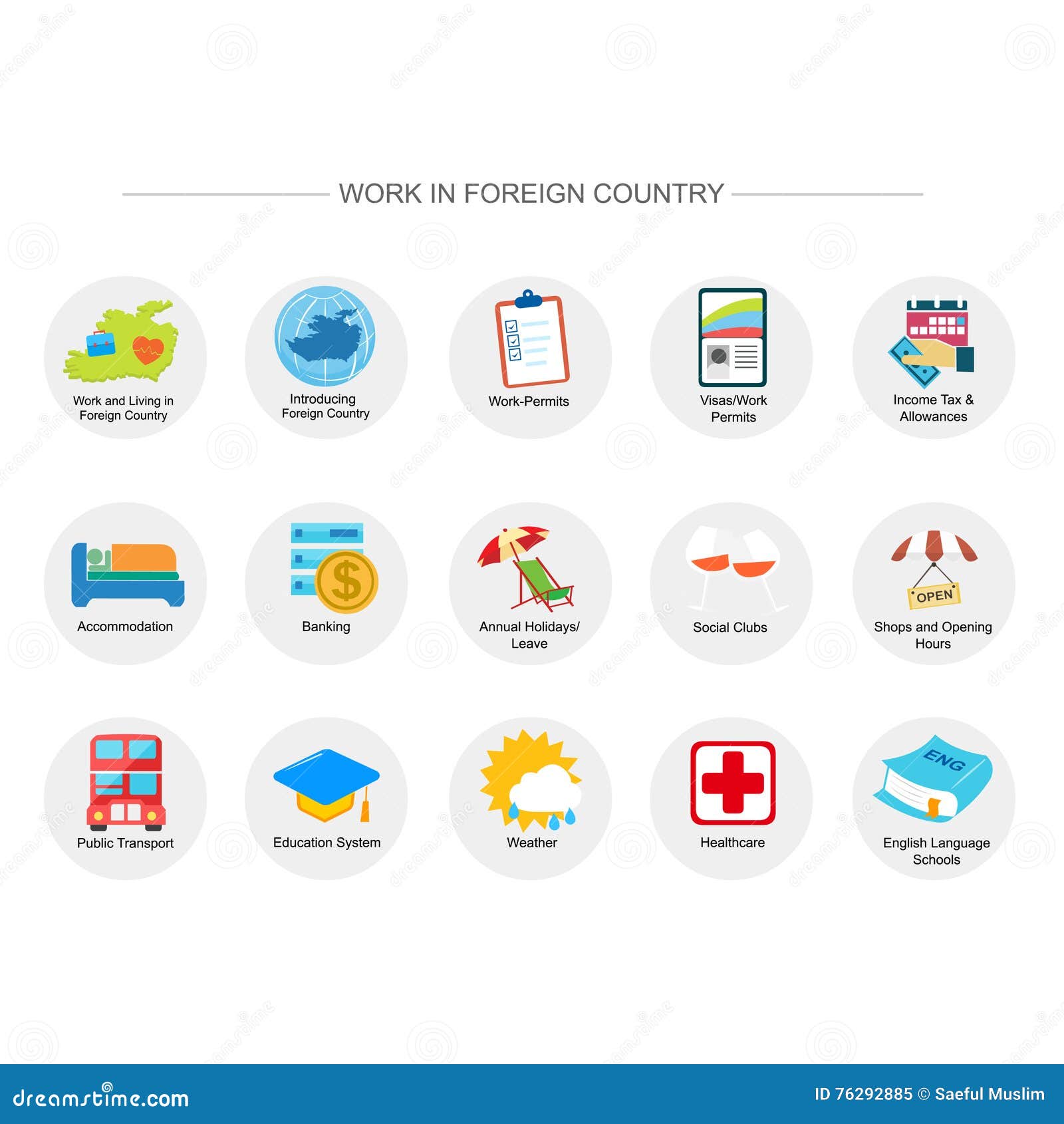Work in Foreign Country Icon Set Stock Illustration - Illustration of ...