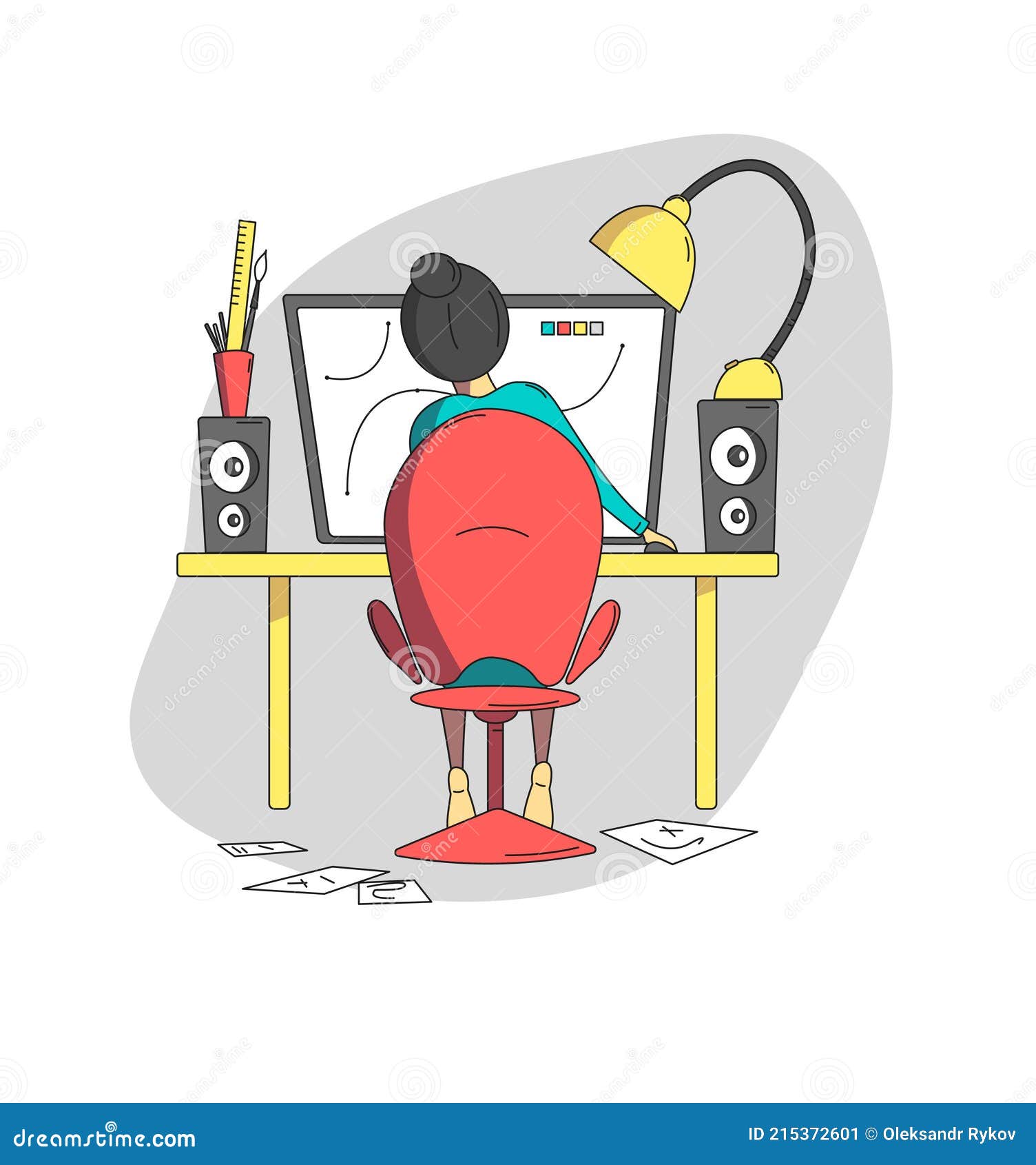 The Work of a Graphic Designer. Stock Vector - Illustration of girl ...