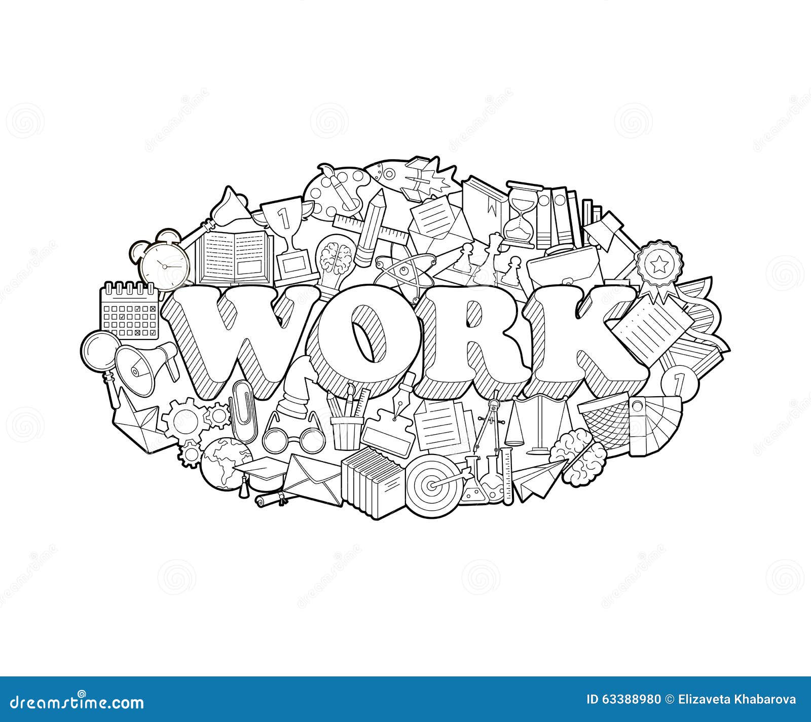 Work - Hand Lettering and Doodles Elements Sketch. Vector Illustration ...
