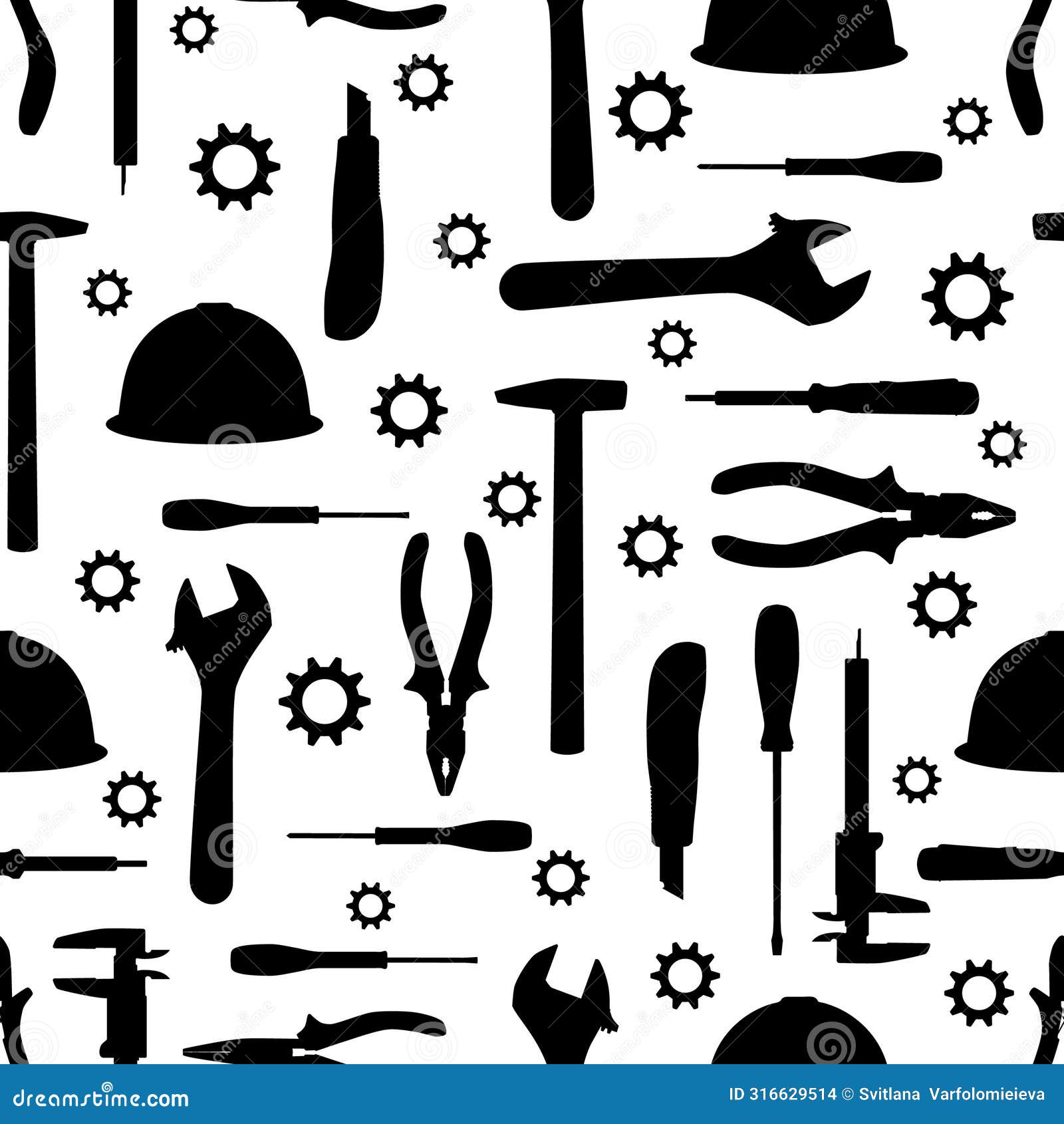 Work Hand Tools Silhouettes Seamless Pattern, Wallpaper, Background ...
