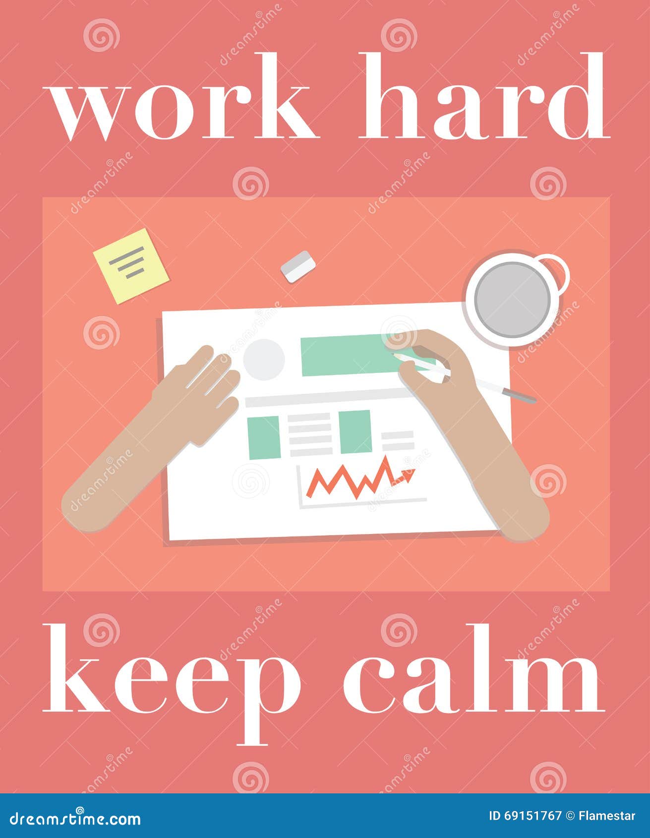 Work Hard and Keep Calm Motivator with Office Picture. Stock Vector ...