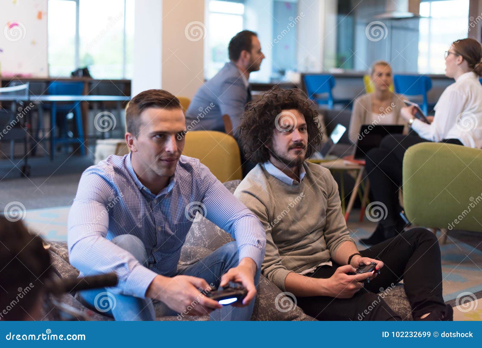 Startup Office Workers Playing Computer Games Stock Image - Image of ...