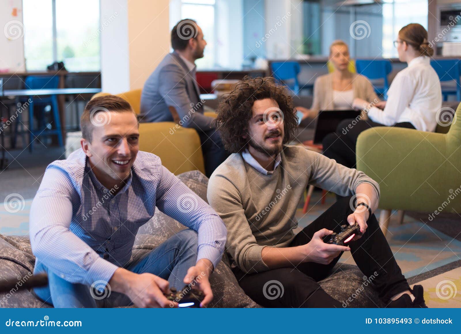 Startup Office Workers Playing Computer Games Stock Image - Image of ...