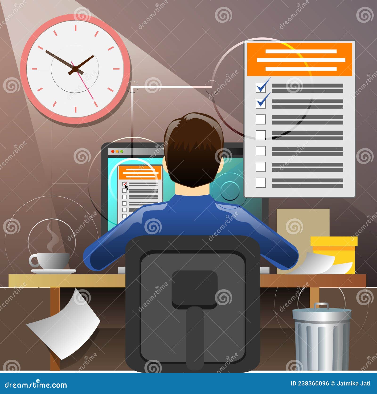 Working hard stock vector. Illustration of laptop, documents - 238360096