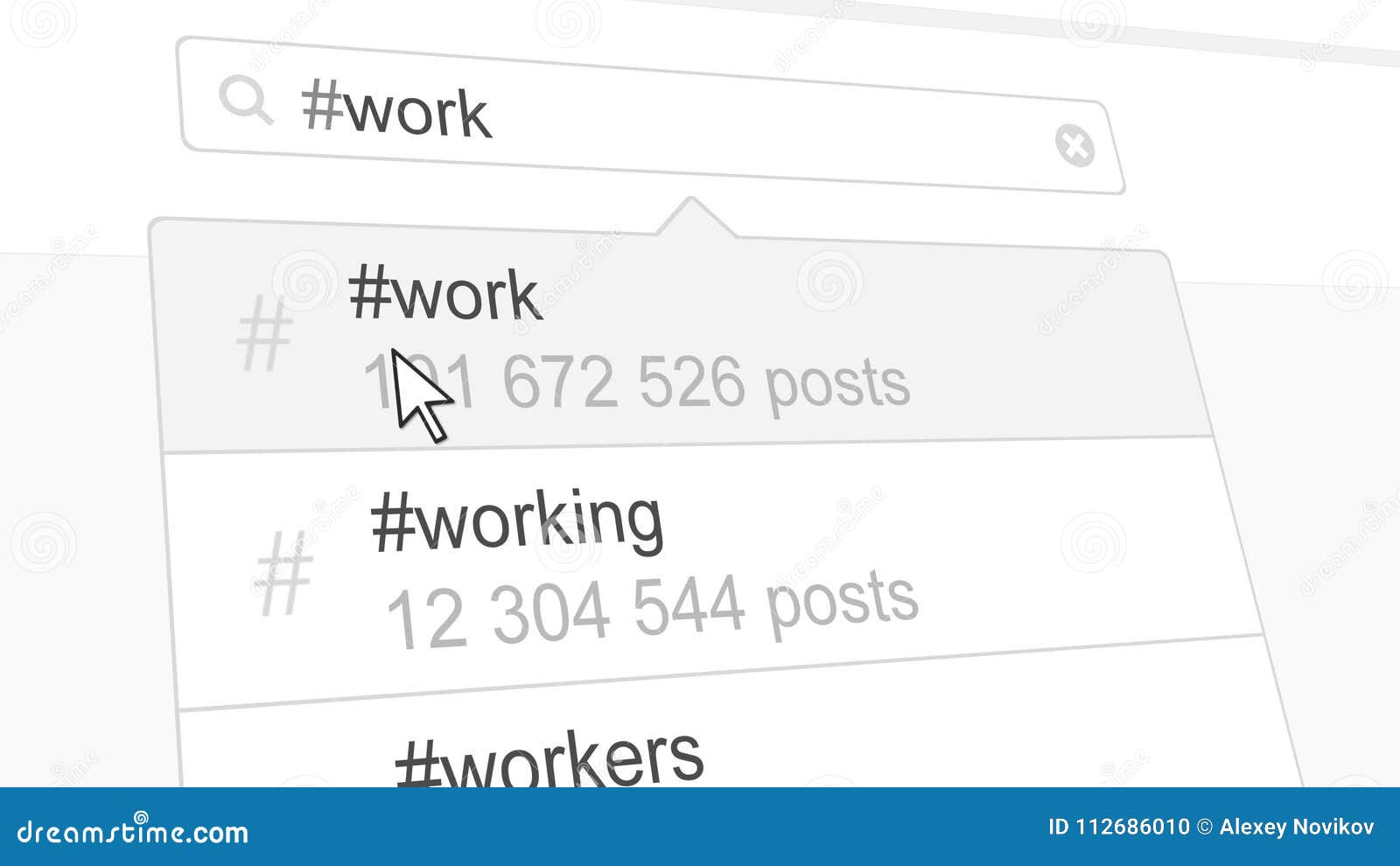 Work Hashtag Search through Social Media Posts. 3D Rendering Stock ...