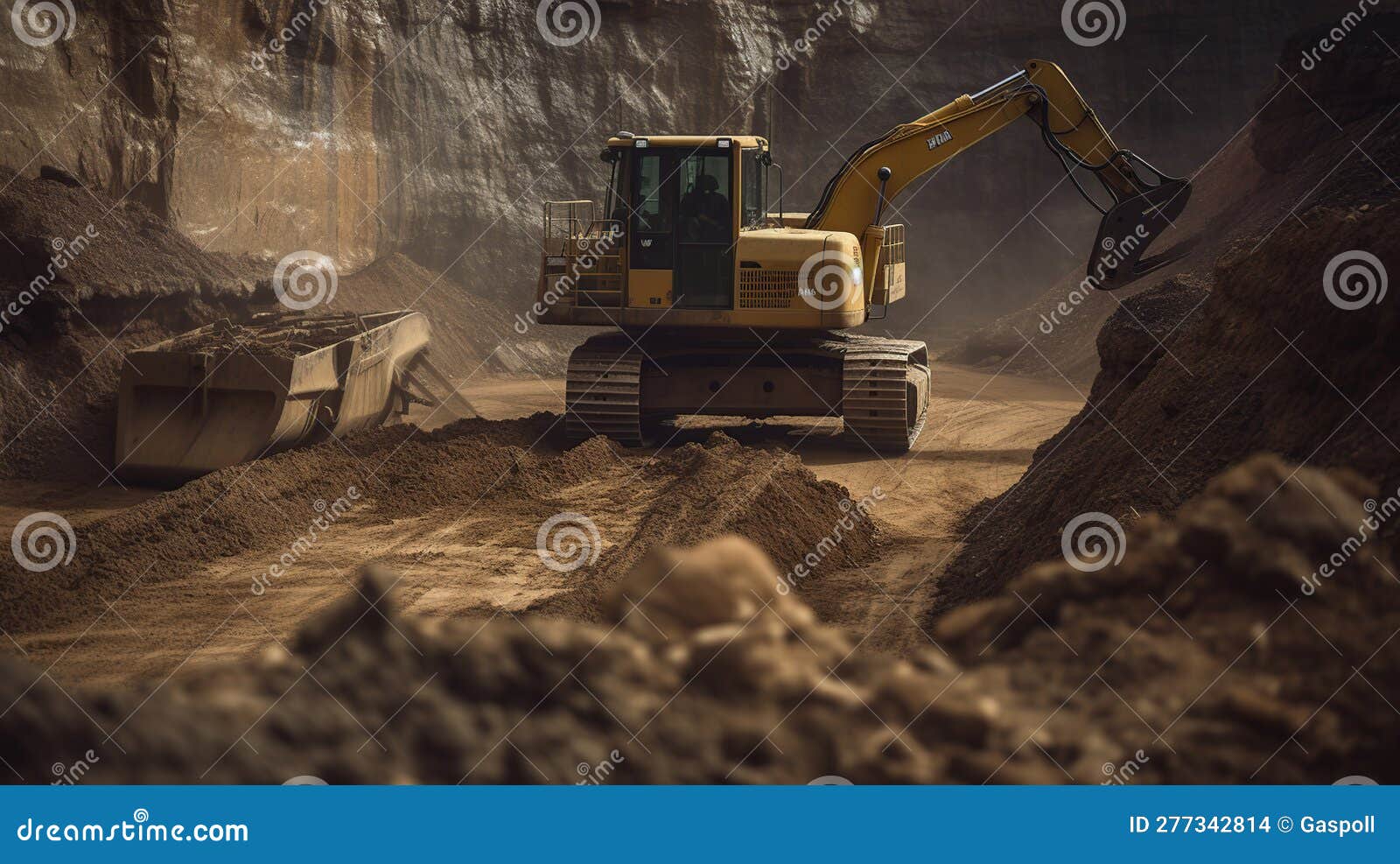 Work of Heavy Equipment in an Open Pit for Gold Ore Mining, Soft Focus ...