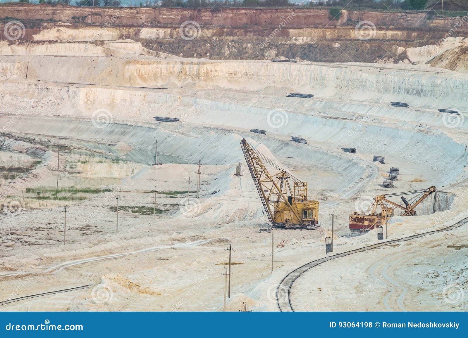 Work of Heavy Grab Excavators in the Chalk Quarry. Heavy Mining ...