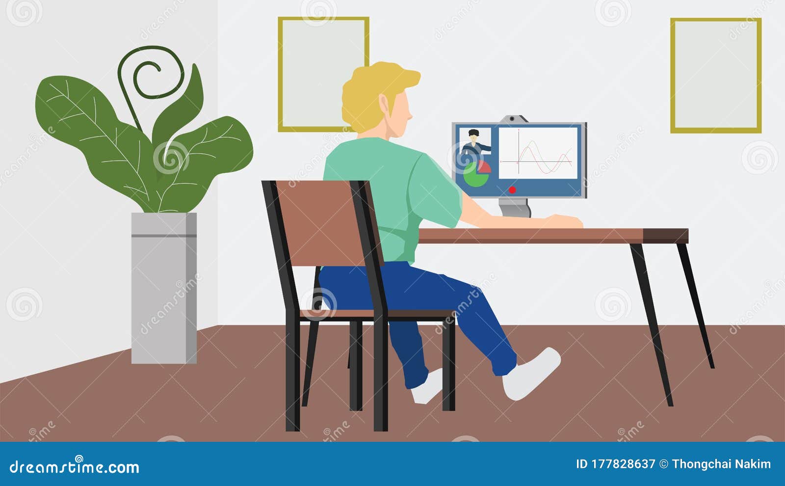 Concept Working from Home. Men Study and Learn Various Jobs Via the ...