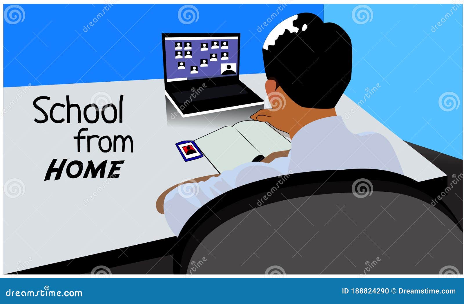 School from Home so Keep Your Distance Stock Illustration ...