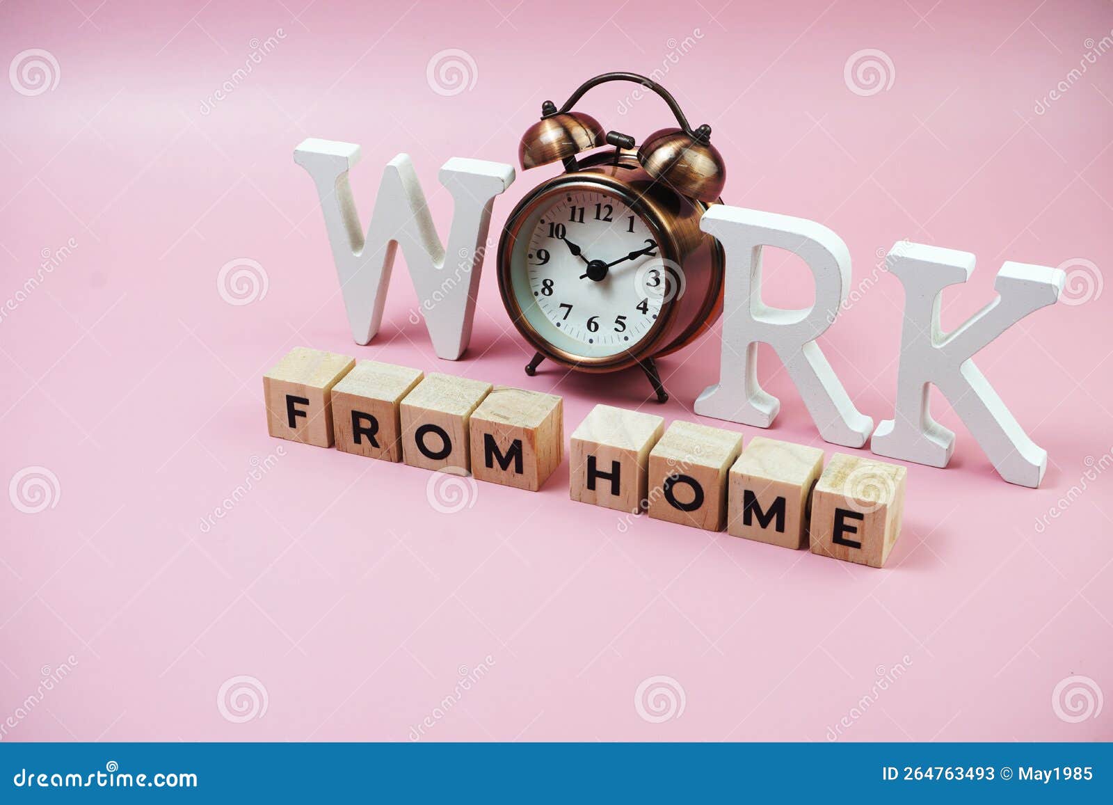 Work from Home Alphabet Letters with Alarm Clock on Pink Background ...