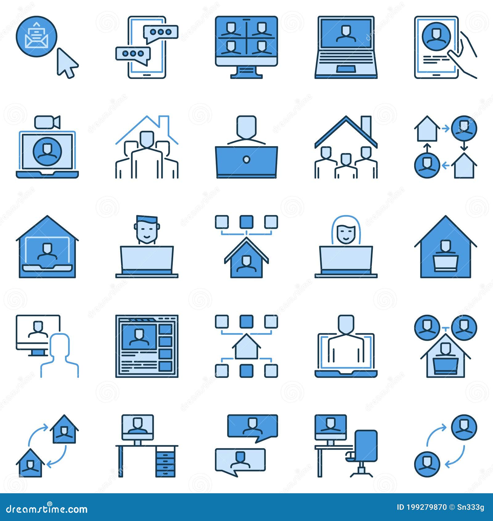 Work at Home Blue Creative Icons. Working from Home Signs Stock Vector ...