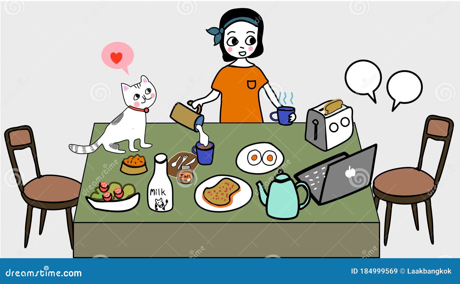 Work from Home at Breakfast in Covid-19 Cartoon Vector Stock Vector ...