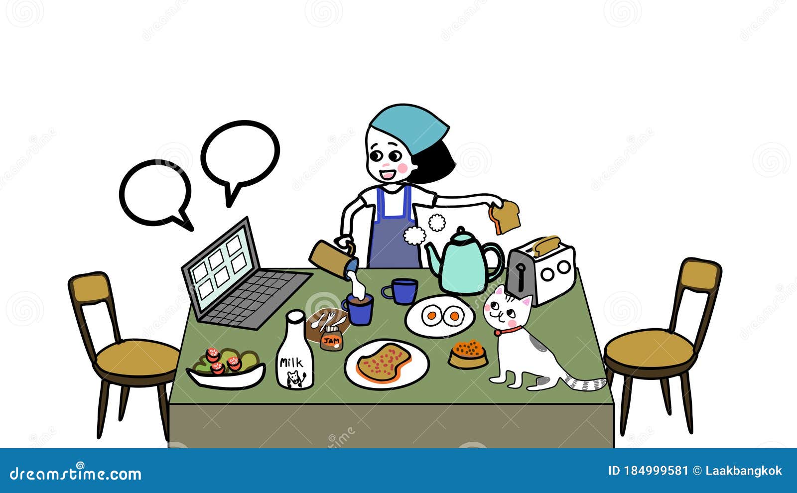 Work from Home at Breakfast Revised 01 Stock Vector - Illustration of ...