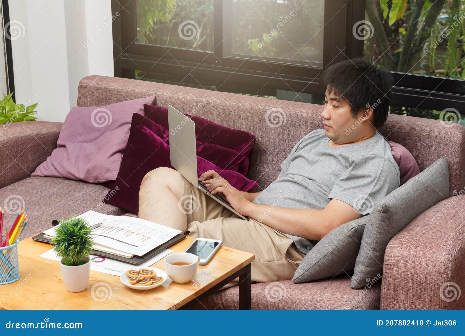 Work from Home,Businessman Working Remotely from Home. Using Computer ...