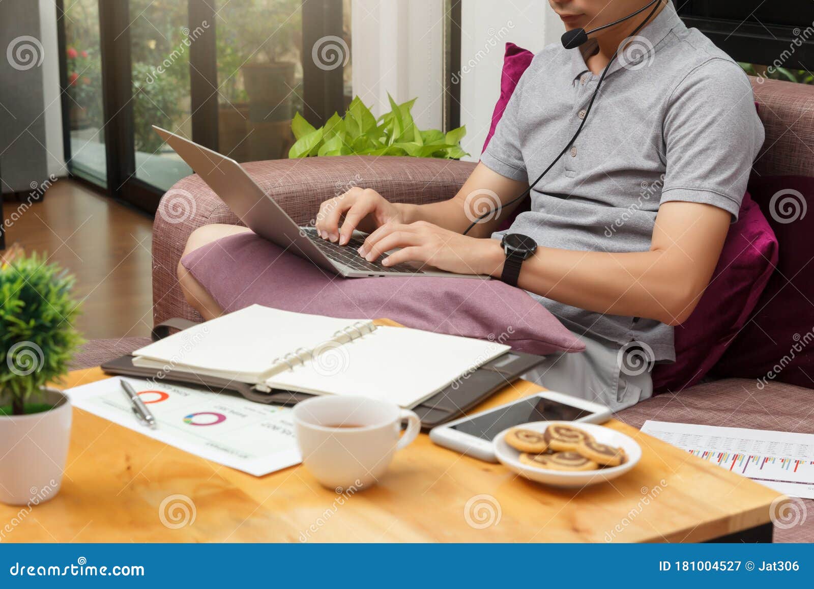 Work from Home,Businessman Working Remotely from Home. Using Computer ...