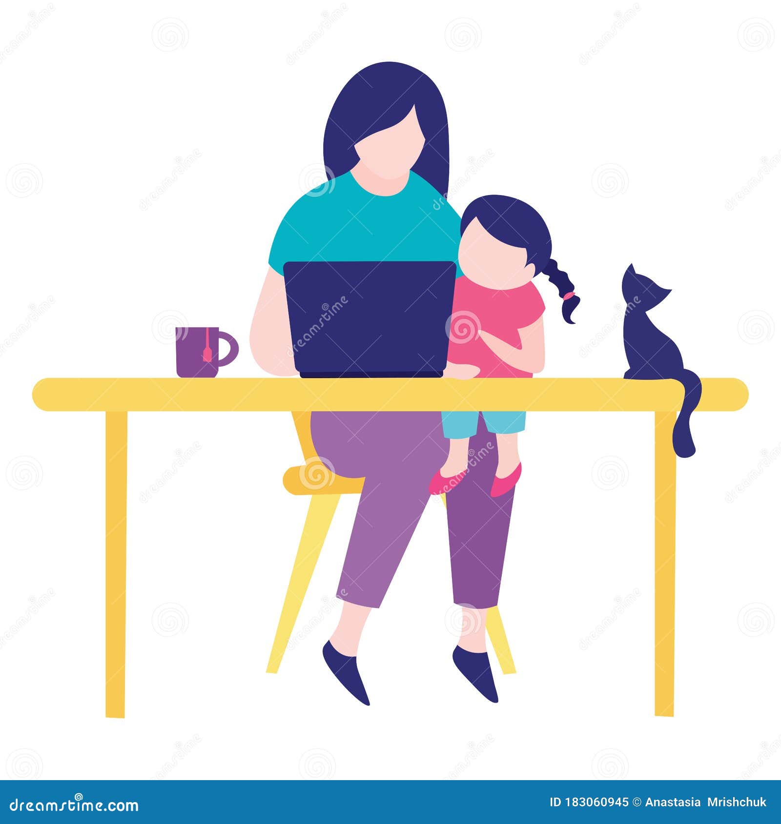 Work at Home. Children Interfere with Work. Vector Illustration Stock ...
